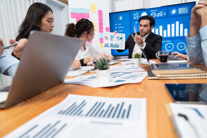 Group of Business Analyst Team Analyzing Financial Data Report ...