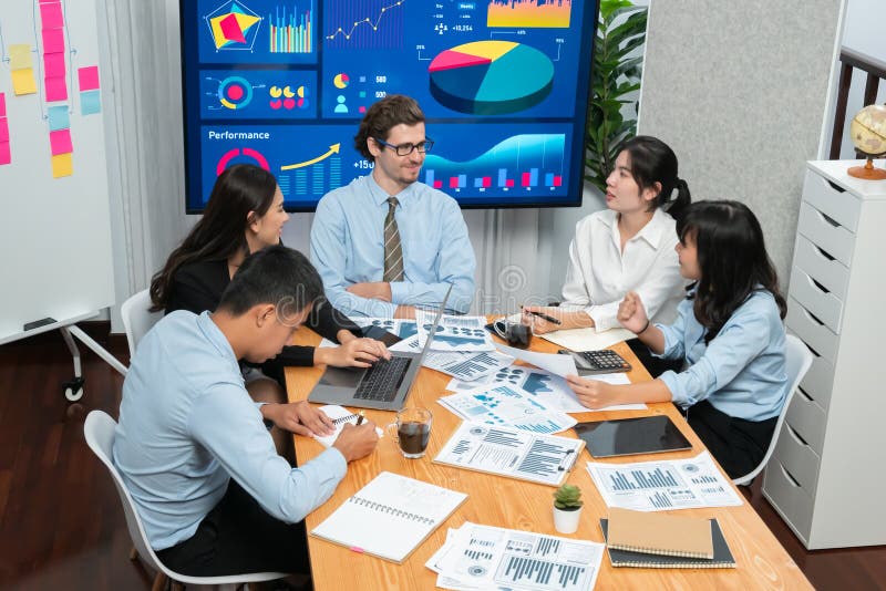 Group of Business Analyst Team Analyzing Financial Data Report ...