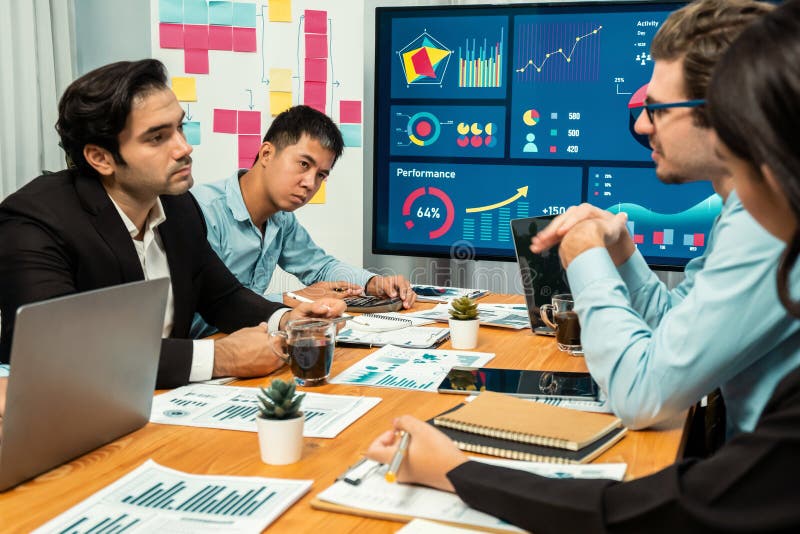 Group of Business Analyst Team Analyzing Financial Data Report ...