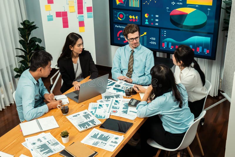 Group of Business Analyst Team Analyzing Financial Data Report ...