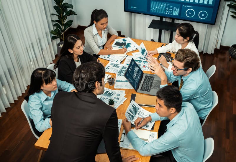 Group of Business Analyst Team Analyzing Financial Data Report ...