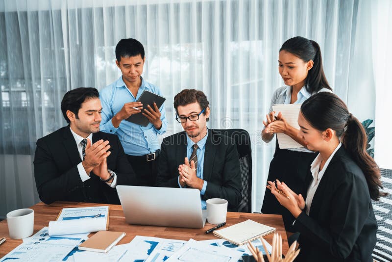 Group of Business Analyst Team Analyzing Financial Data Report ...