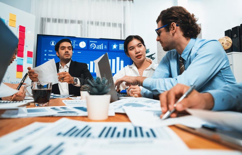 Group of Business Analyst Team Analyzing Financial Data Report ...