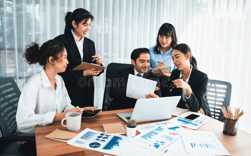 Group of Business Analyst Team Analyzing Financial Data Report ...