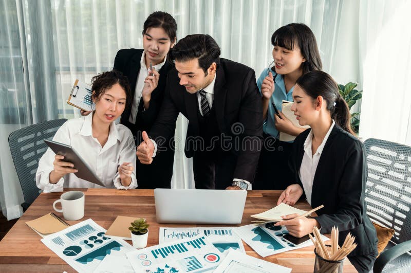 Group of Business Analyst Team Analyzing Financial Data Report ...