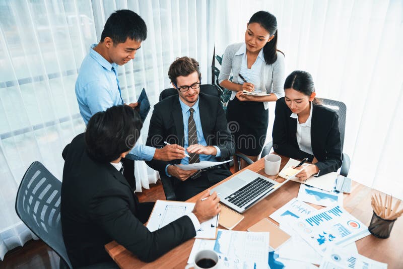 Group of Business Analyst Team Analyzing Financial Data Report ...