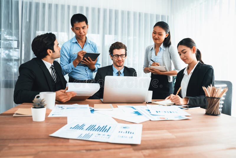 Group of Business Analyst Team Analyzing Financial Data Report ...