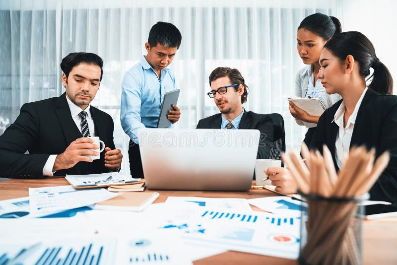 Group of Business Analyst Team Analyzing Financial Data Report ...