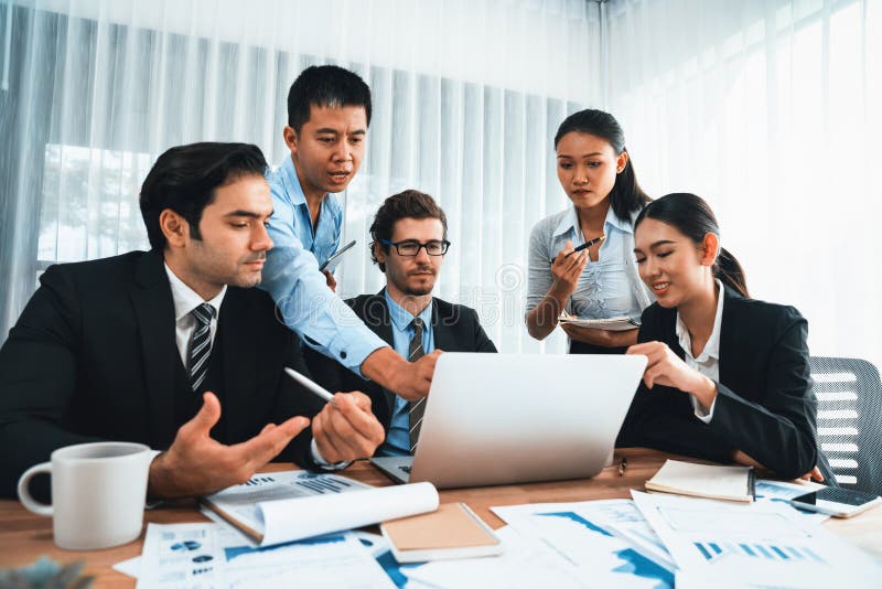 Group of Business Analyst Team Analyzing Financial Data Report ...