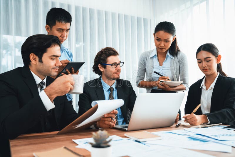 Group of Business Analyst Team Analyzing Financial Data Report ...