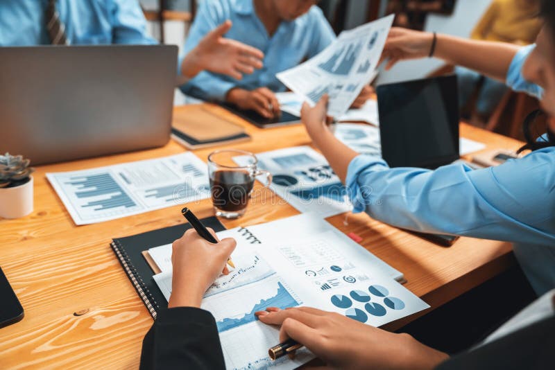 Group of Business Analyst Team Analyzing Financial Data Report ...