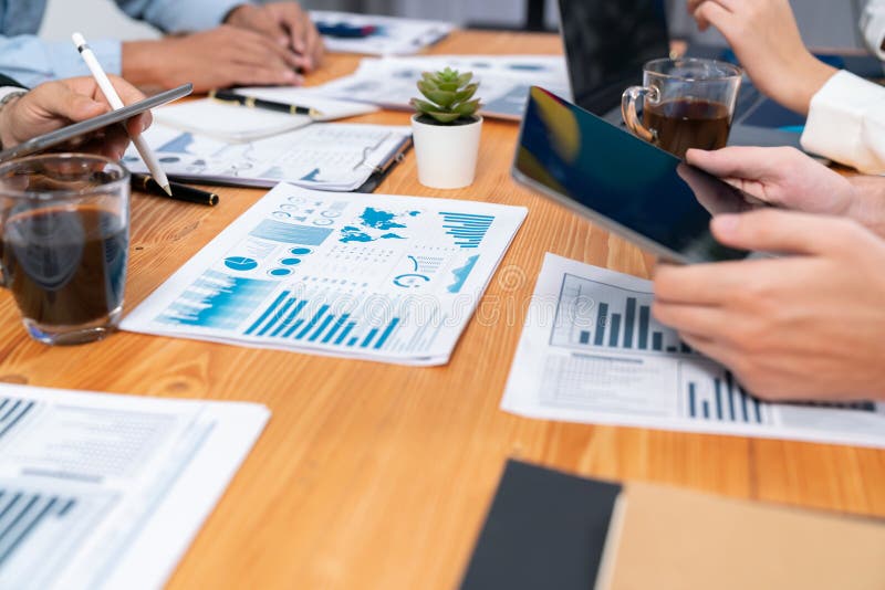 Group of Business Analyst Team Analyzing Financial Data Report ...