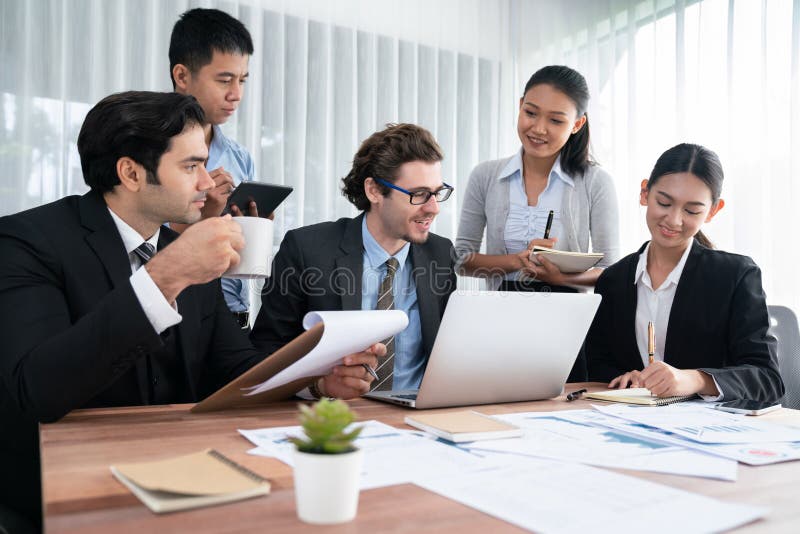 Group of Business Analyst Team Analyzing Financial Data Report ...