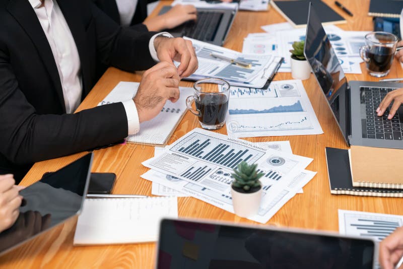 Group of Business Analyst Team Analyzing Financial Data Report ...