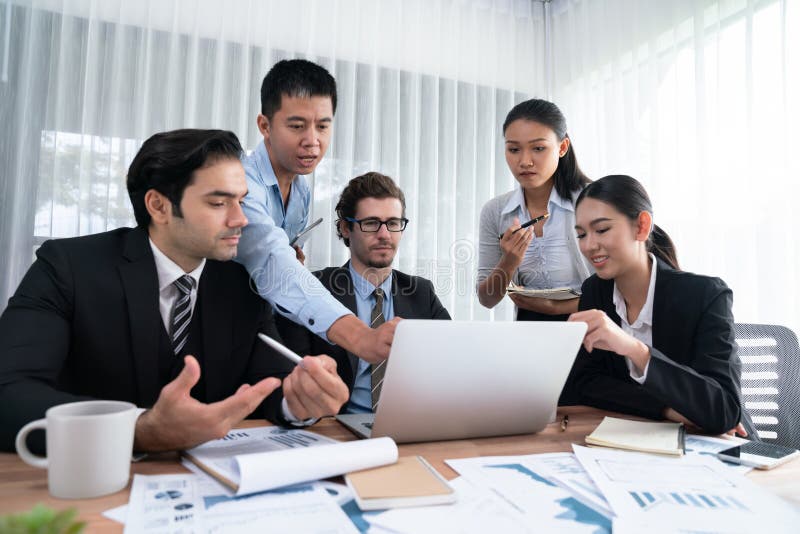 Group of Business Analyst Team Analyzing Financial Data Report ...