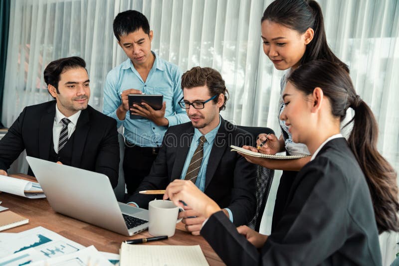 Group of Business Analyst Team Analyzing Financial Data Report ...