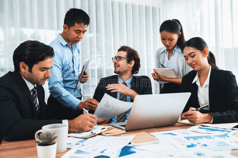 Group of Business Analyst Team Analyzing Financial Data Report ...