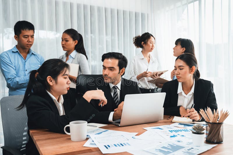 Group of Business Analyst Team Analyzing Financial Data Report ...