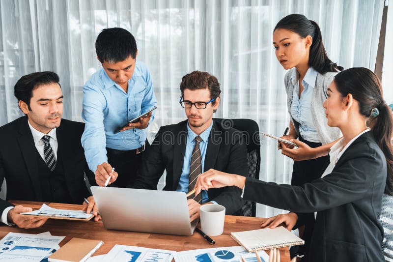 Group of Business Analyst Team Analyzing Financial Data Report ...