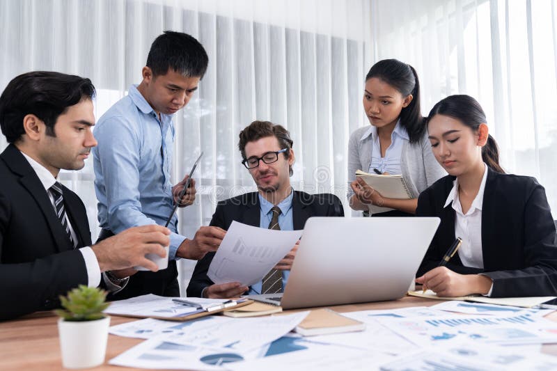 Group of Business Analyst Team Analyzing Financial Data Report ...