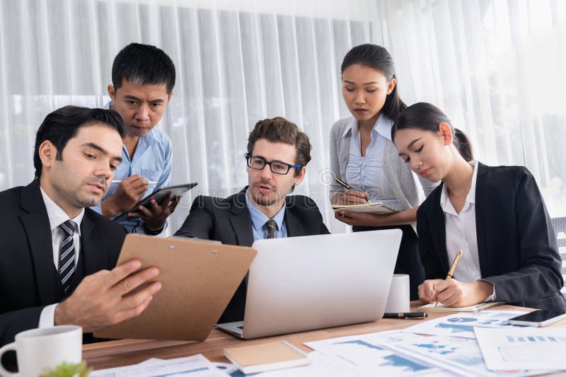 Group of Business Analyst Team Analyzing Financial Data Report ...