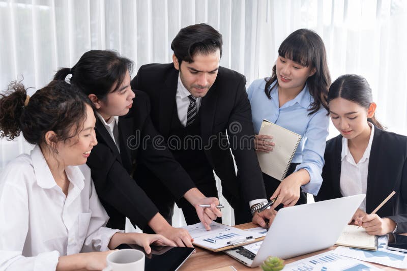 Group of Business Analyst Team Analyzing Financial Data Report ...
