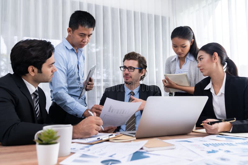 Group of Business Analyst Team Analyzing Financial Data Report ...