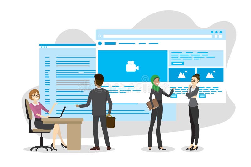Group of Business Characters,people Talking and Discussion,web Site ...