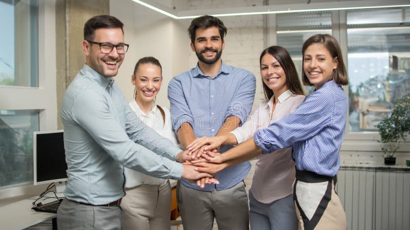 Group of Business Co-workers Stacking Hands Together Showing Their Team ...