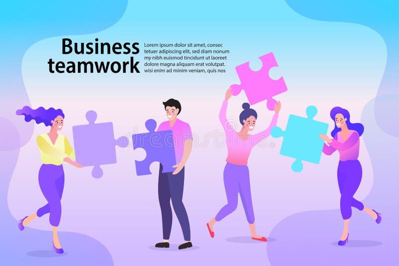 Group of Business People Assembling Jigsaw Puzzle and Represent Team ...