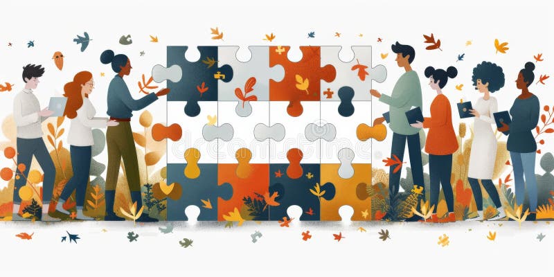 Group of Business People Assembling Jigsaw Puzzle and Represent Team ...