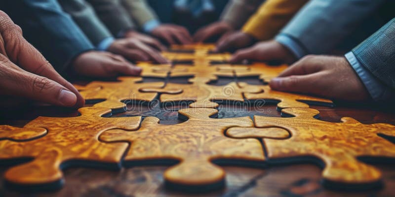 Group of Business People Assembling Jigsaw Puzzle and Represent Team ...