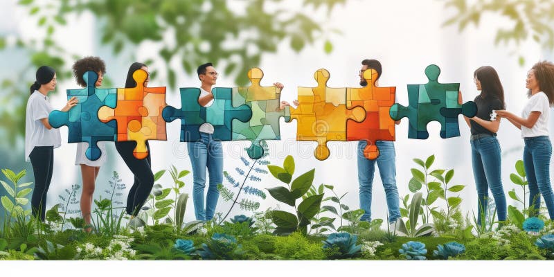 Group of Business People Assembling Jigsaw Puzzle and Represent Team ...