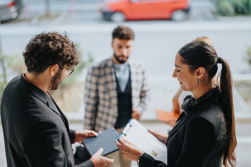 Group Business People Conversing Outdoors Documents Stock Photos - Free ...