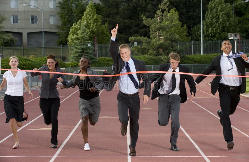Group of Business People Crossing the Finish Line Stock Image - Image ...