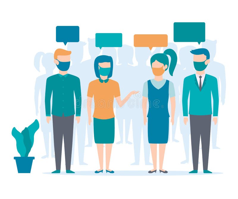 Group of Business People Discussing with Face Mask Stock Vector ...