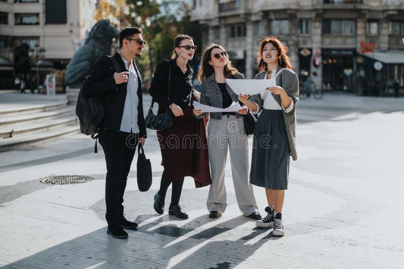 Group of Business People Discussing a Plan in the City Center Stock ...