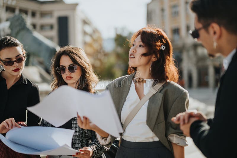 Group of Business People Discussing Plans Outdoors Stock Photo - Image ...