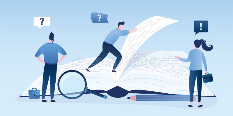 Group of Business People or Employees Reads Open Guide Book or User ...