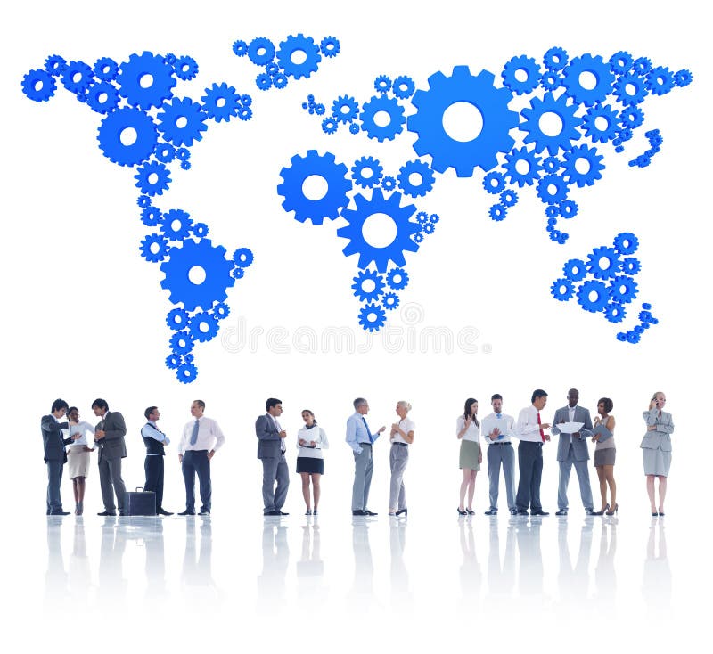 Group of Business People and Gear World Map Stock Image - Image of ...