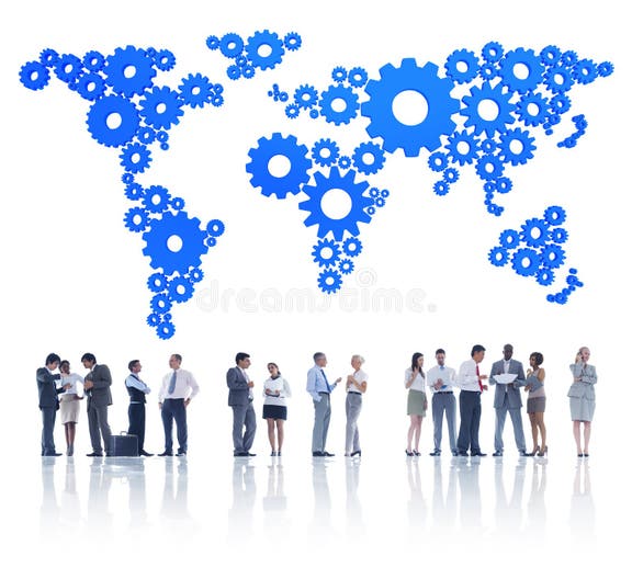 Group of Business People and Gear World Map Stock Image - Image of ...