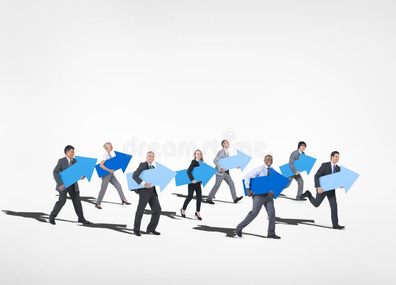 Group of Business People Holding the Arrow Sign Stock Photo - Image of ...