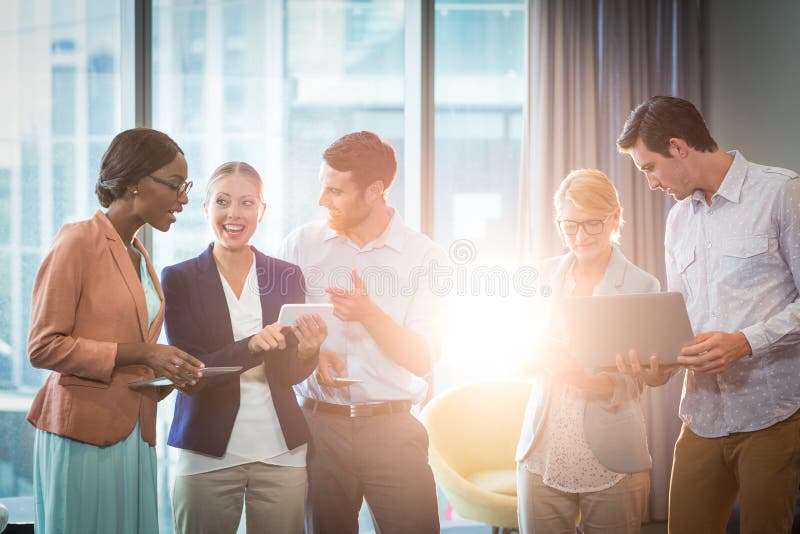 Group of Business People Interacting Using Mobile Phone, Digital Tablet ...