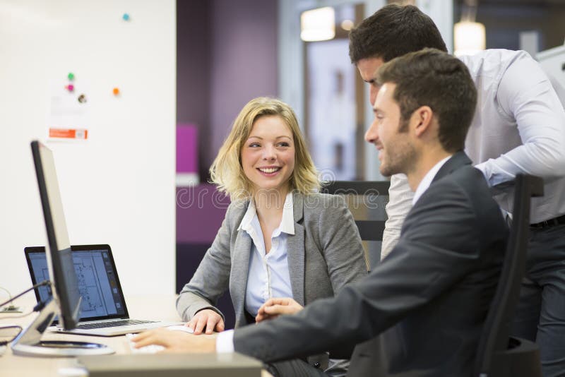 Group of Business People in a Meeting at Office, Working on Comp Stock ...