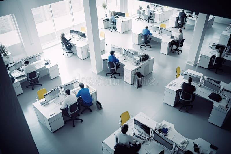 A Group of Business People in the Office at Their Workplaces, Top View ...