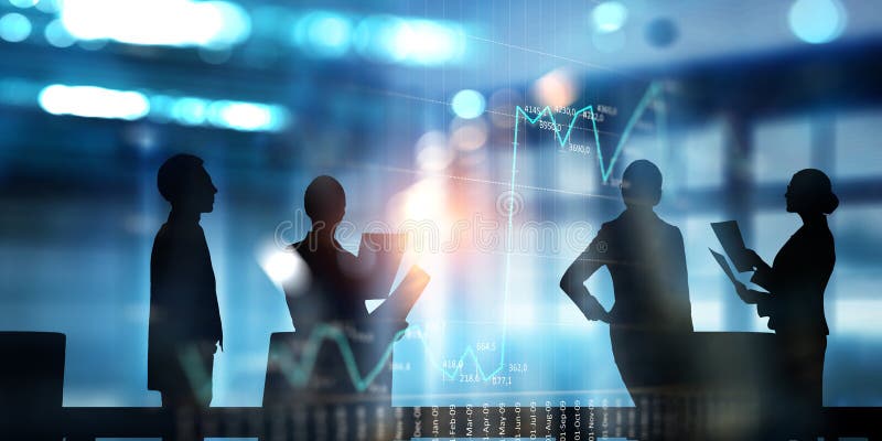Group of Business People Outlines with Lit Background Stock ...