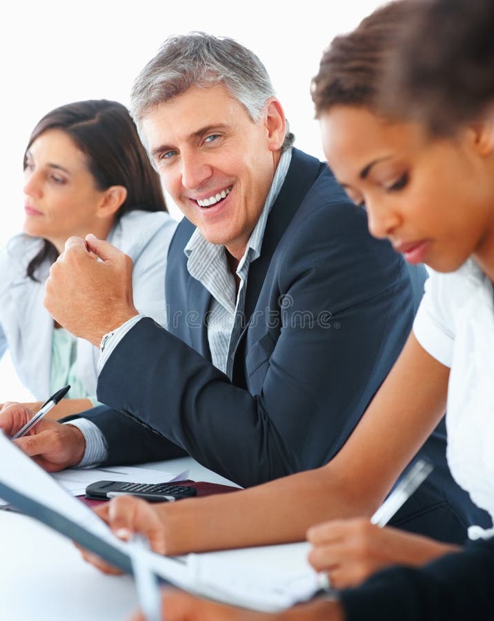 Group of Business People Reviewing Document Stock Photo - Image of ...