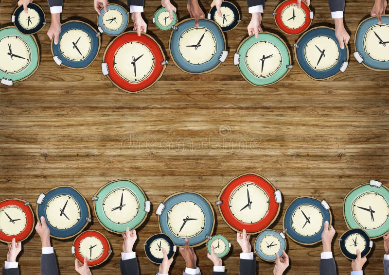 Group of Business People S Hands Holding Clocks Stock Image - Image of ...