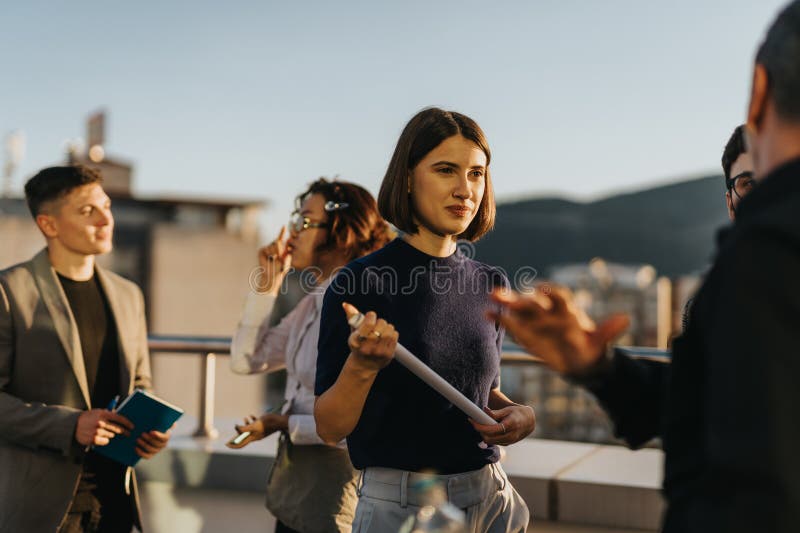Business People Discussing Strategy Tower Balcony Stock Photos - Free ...