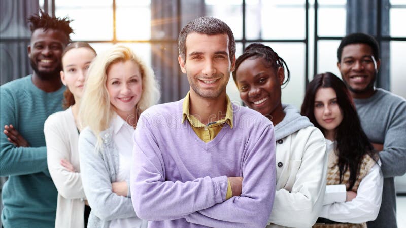 Group of Business People Standing at the Window of a Modern Office ...